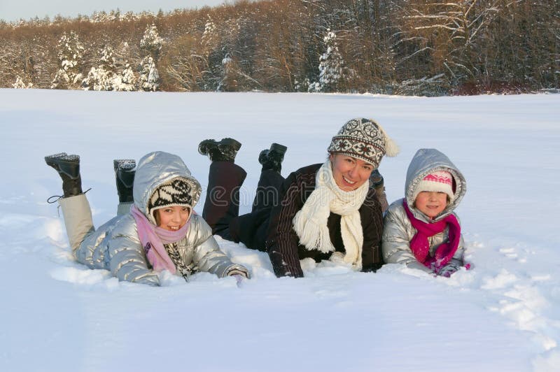 Happy Active Family Having Fun on Winter. Stock Image - Image of cute ...