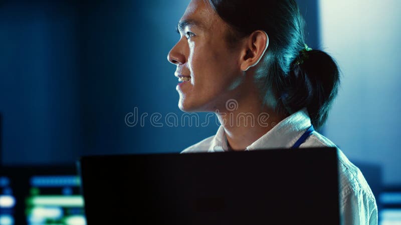 Happy Admin Walking in Data Center Stock Image - Image of operations ...