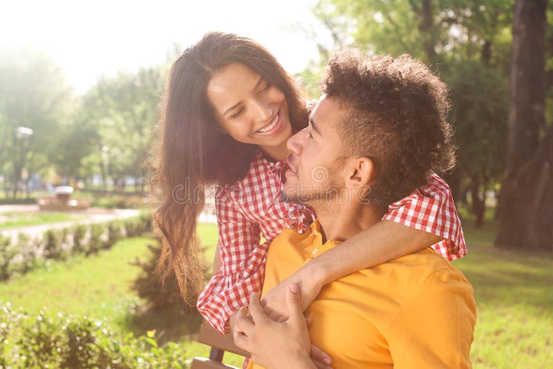 Happy African-American Couple in Park on Spring Day Stock Image - Image ...