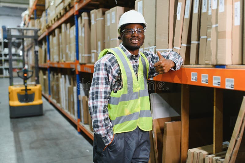 Happy African American Warehouse Worker Stock Image - Image of ...