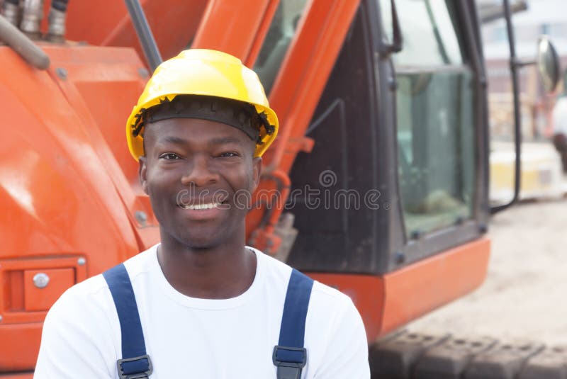 Happy African Construction Worker Red Excavator Stock Photos - Free ...