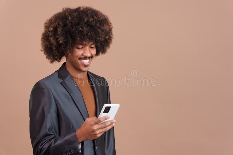 Happy African Man Using the Mobile Phone Stock Image - Image of phone ...