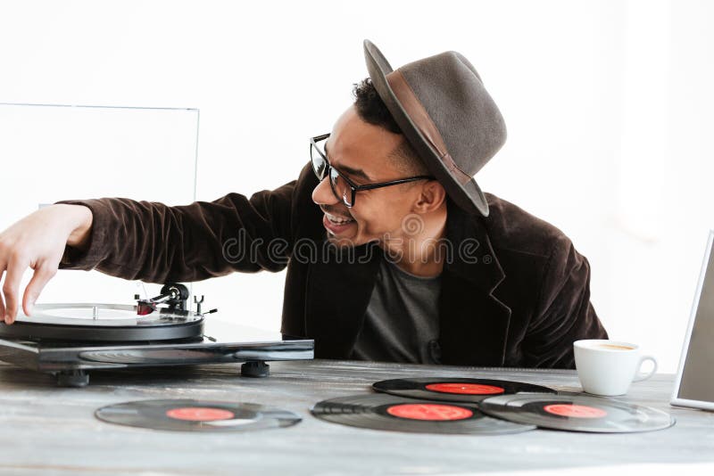 Happy African Man Using Record-player Stock Photo - Image of business ...