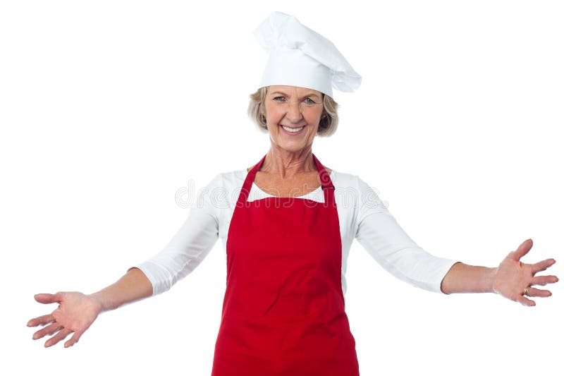 Happy Aged Chef Gesturing Welcome Stock Image - Image of hands, expert ...