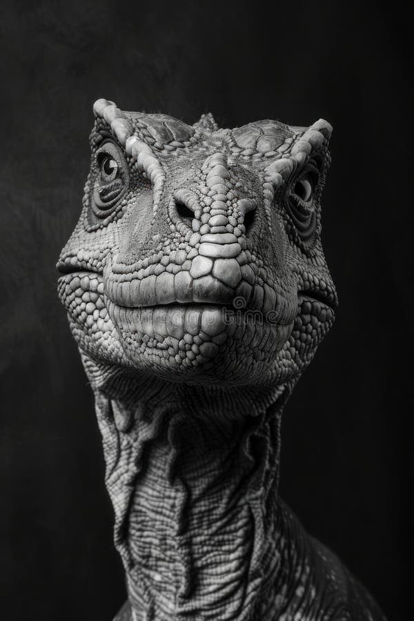 Happy Allosaurus Dinosaur Black and White Face Forward. Stock ...