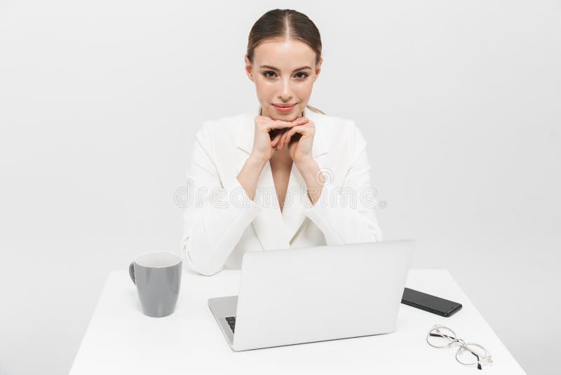 Happy Amazing Pretty Lady Using Laptop Computer. Stock Image - Image of ...