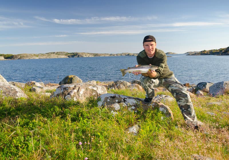 Happy Angler in Beautiful Scenery Stock Photo - Image of people, lucky ...