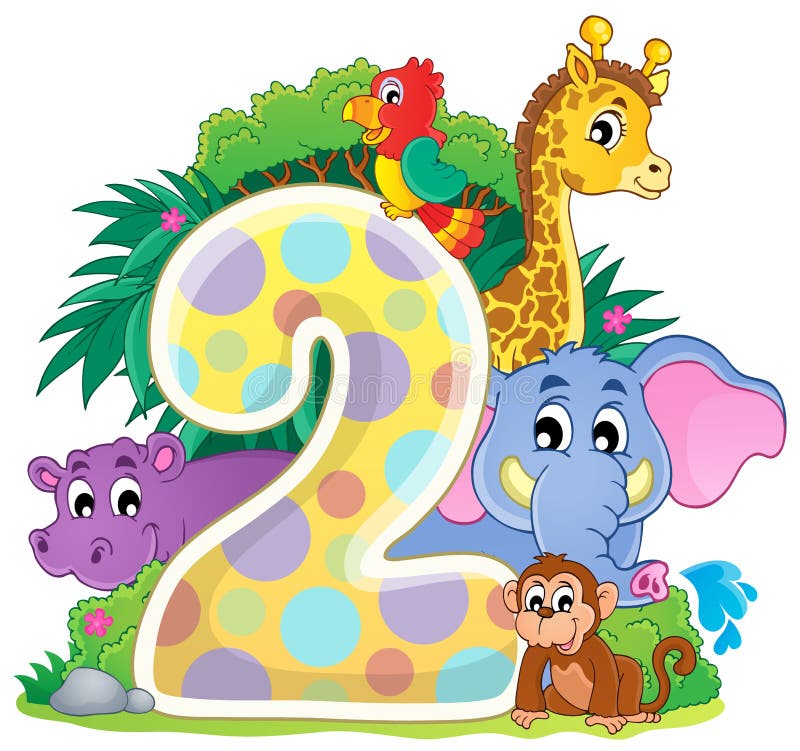 Happy Animals Around Number Two Stock Vector - Illustration of eps10 ...