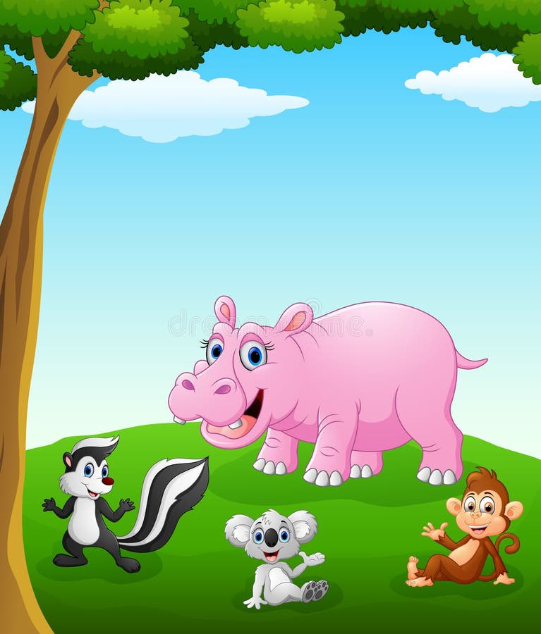 Happy Animals Cartoon on the Field Stock Vector - Illustration of ...