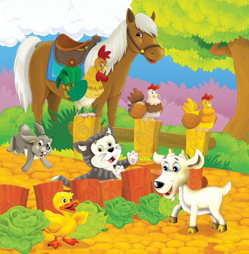 The Happy Animals on the Farm Stock Illustration - Illustration of ...