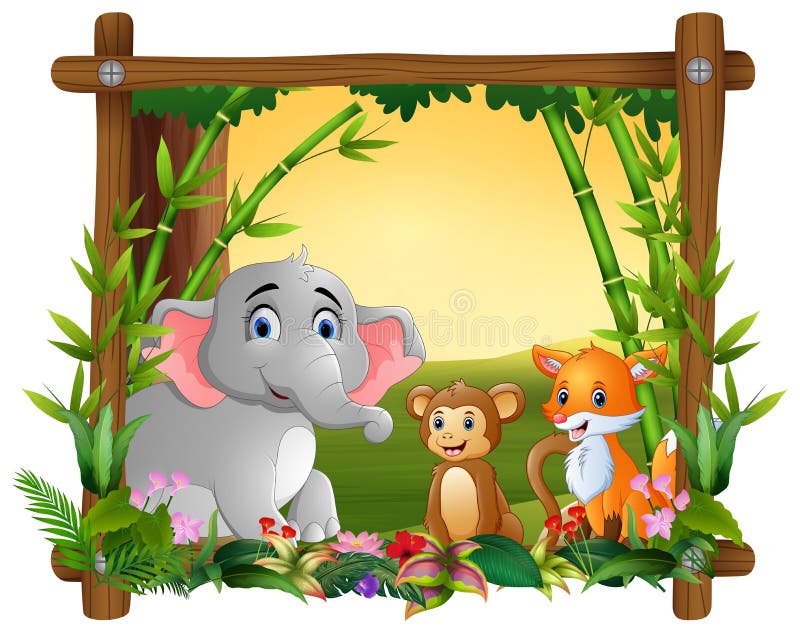 Happy Animals in Frame Forest Stock Vector - Illustration of nature ...