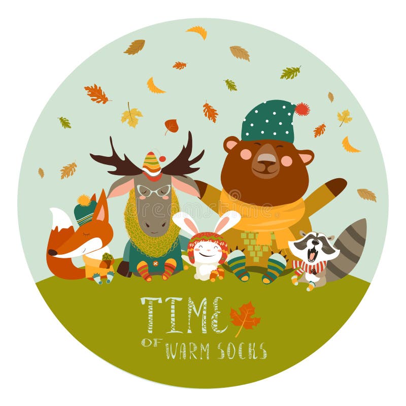 Happy Animals Meeting Autumn Stock Vector - Illustration of socks ...