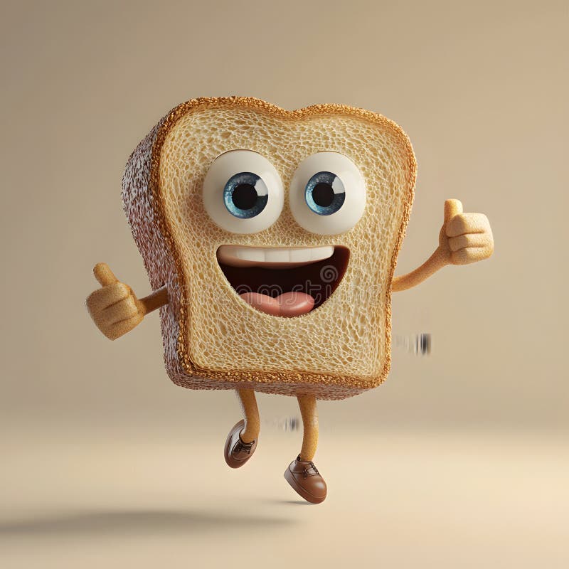Happy Animated Bread Character with Big Eyes and Thumbs Up in a Joyful ...