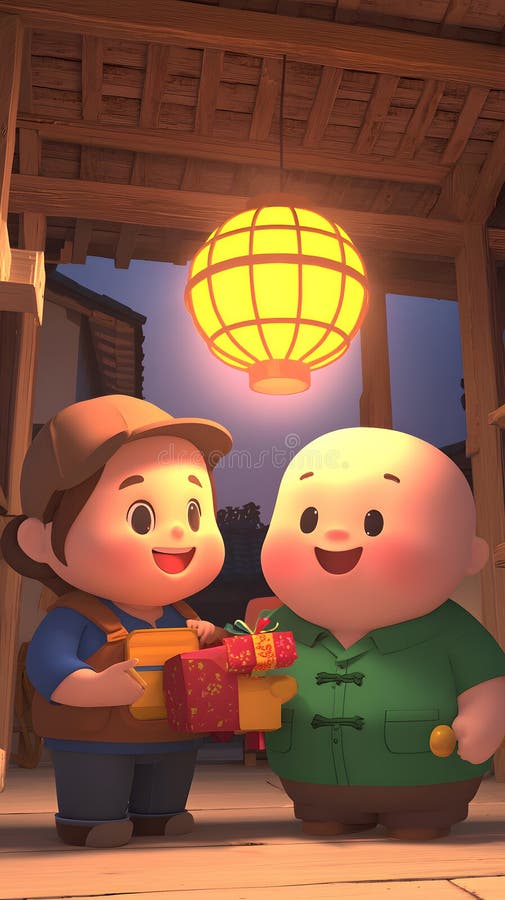 Happy Animated Characters Exchanging Gifts. Stock Illustration ...