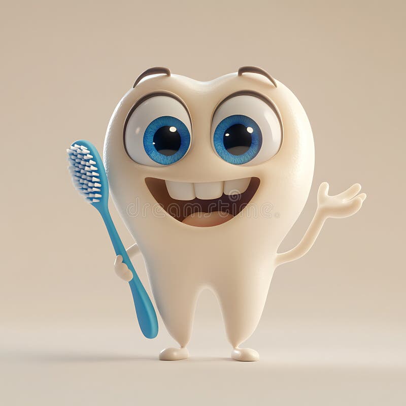 Happy Animated Tooth Character with a Toothbrush in Hand Stock ...