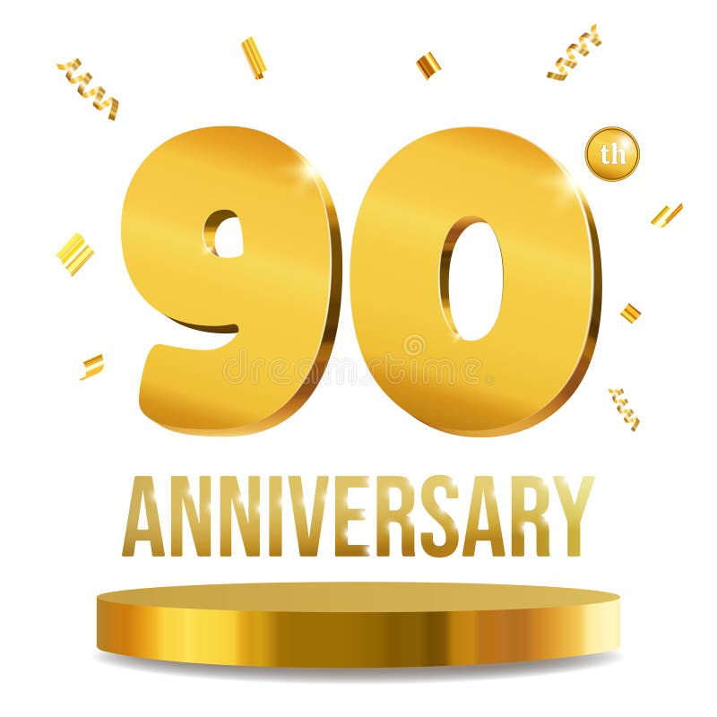 Happy Anniversary Celebration 3D Numbers Golden Composition 90 Years ...
