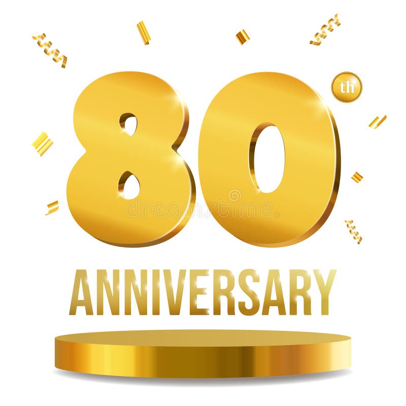 Happy Anniversary Celebration 3D Numbers Golden Composition 80 Years ...