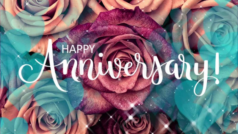 Happy Anniversary Celebration Lettering with Roses Background Stock ...