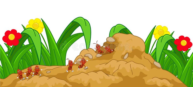 Cartoon Ants Colony with Anthill Stock Vector - Illustration of hole ...
