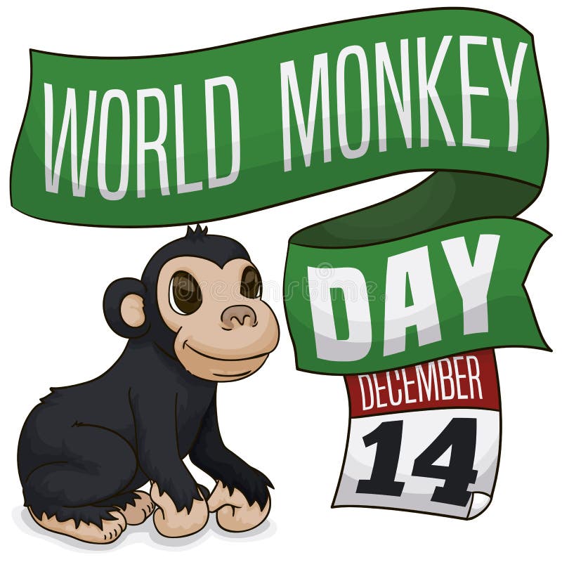Happy Ape with Ribbons and Calendar for World Monkey Day, Vector ...