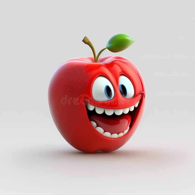 Happy Apple Cartoon. Generative AI Stock Illustration - Illustration of ...
