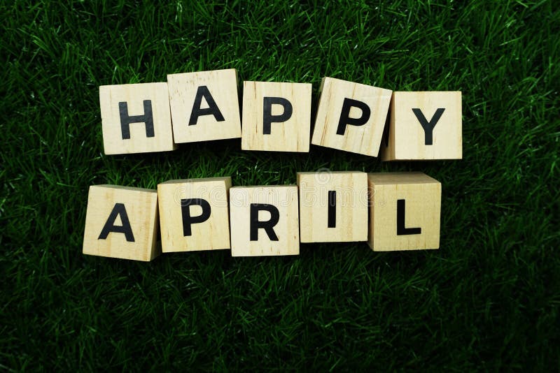 Happy April Alphabet Letters Flat Lay on Green Grass Background Stock ...