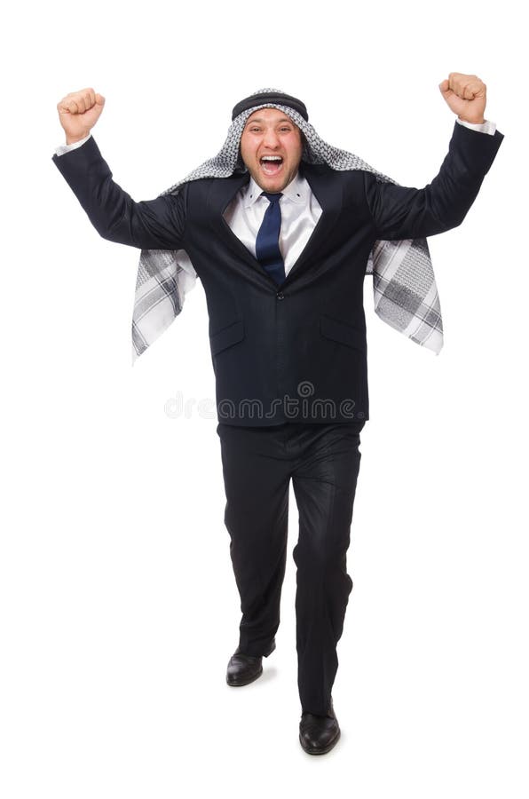 Happy Arab Man Isolated on White Stock Photo - Image of dancer, excited ...