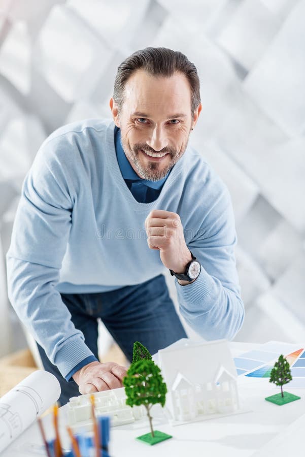 Happy Architect Constructing the Model of a House Stock Photo - Image ...