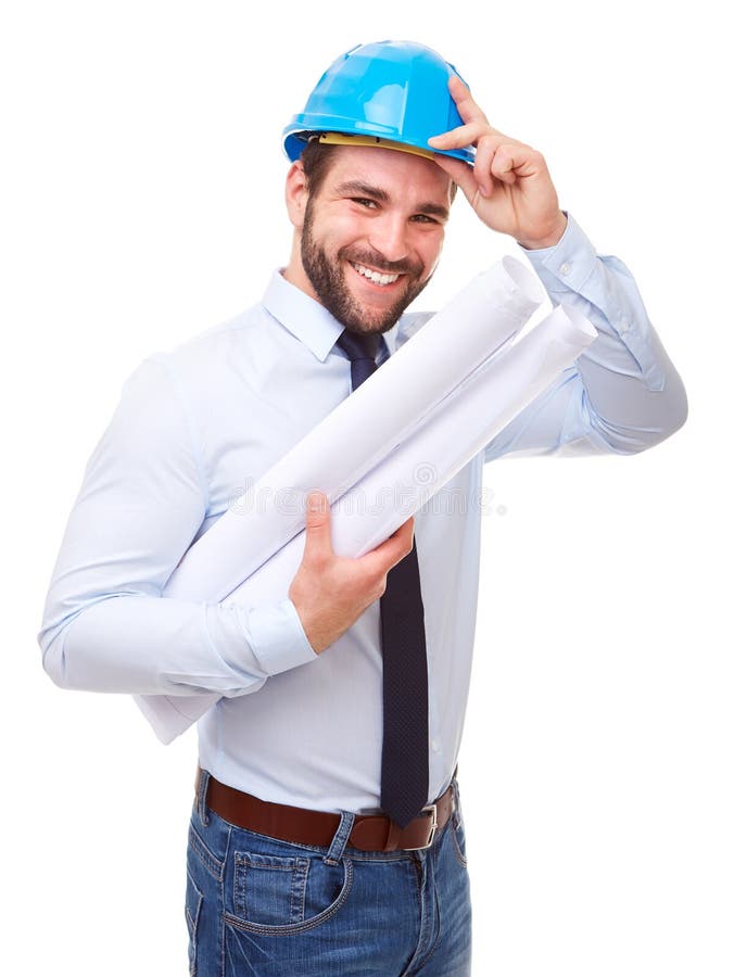 Happy Architect with Hard Hat Stock Image - Image of isolated, male ...