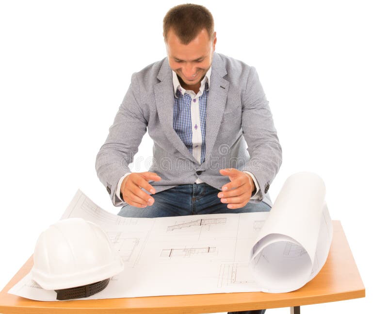 Puzzled Architect Looking at a Building Plan Stock Photo - Image of ...
