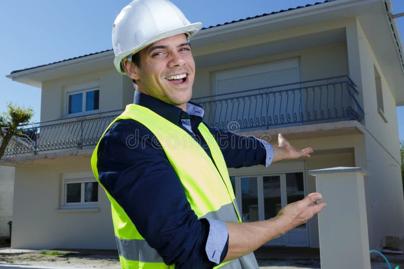 Happy Architect Outdoors Working Construction Site Stock Image - Image ...