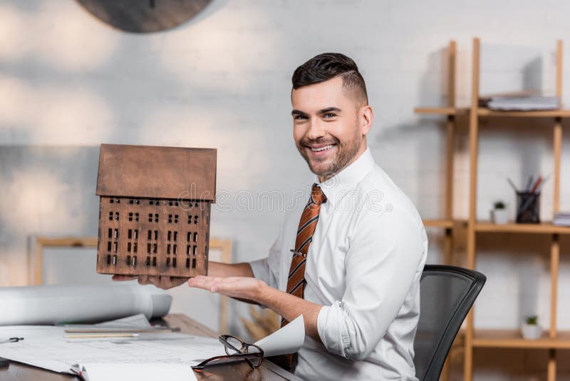 Happy Architect Smiling at Camera while Stock Image - Image of project ...
