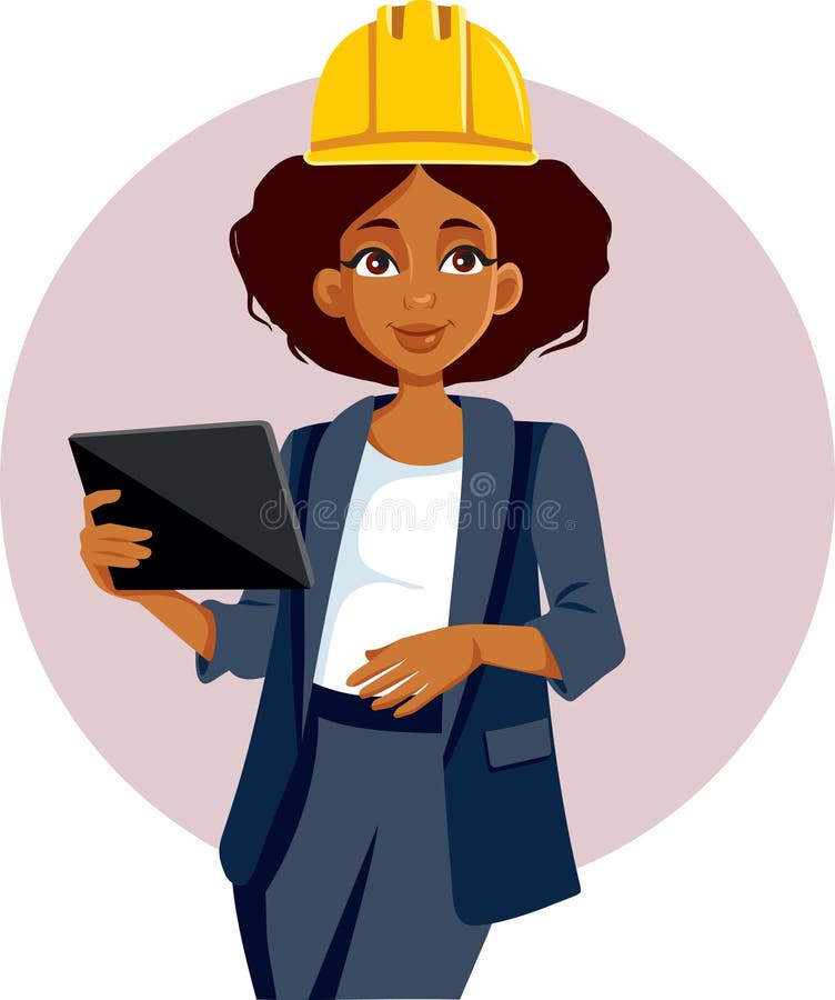 Female Engineer with Hard Hat and Tablet Vector Illustration Stock ...