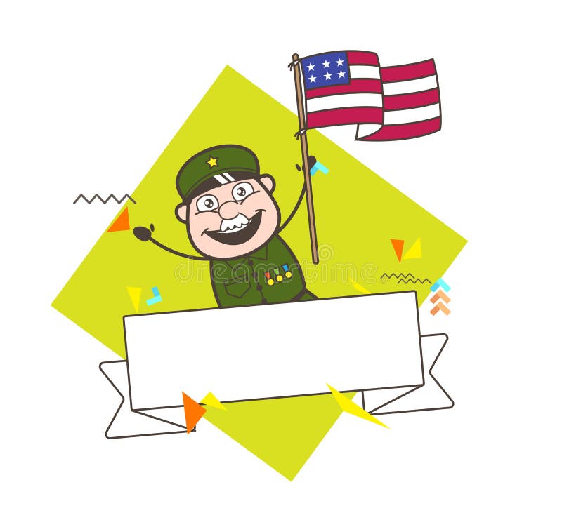 Happy Army Man with US Flag Vector Illustration Stock Illustration ...