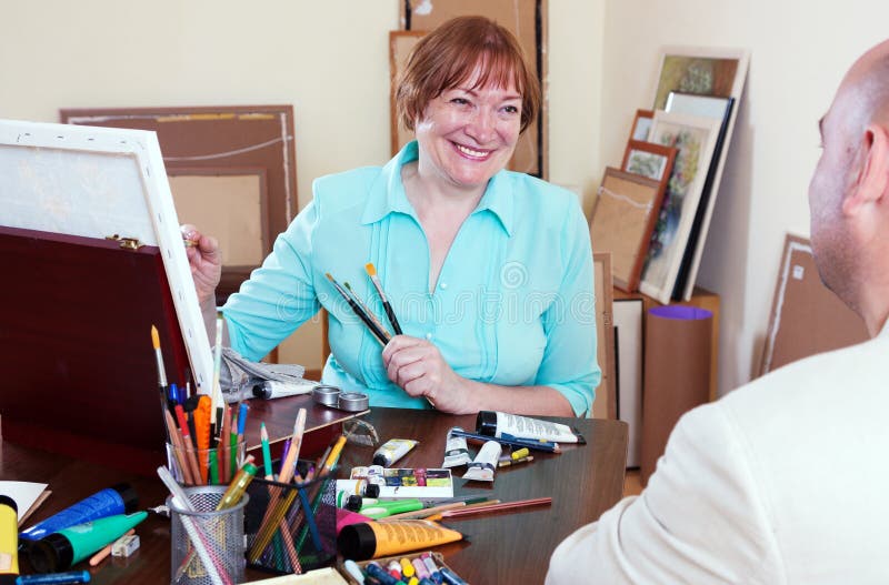 Happy artist draws stock image. Image of creativity, hobbies - 57043467