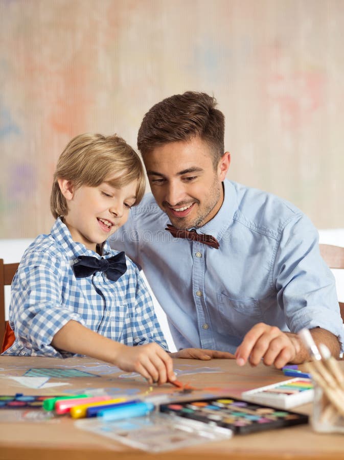 Happy Artistic Siblings Drawing Together Stock Image - Image of ...