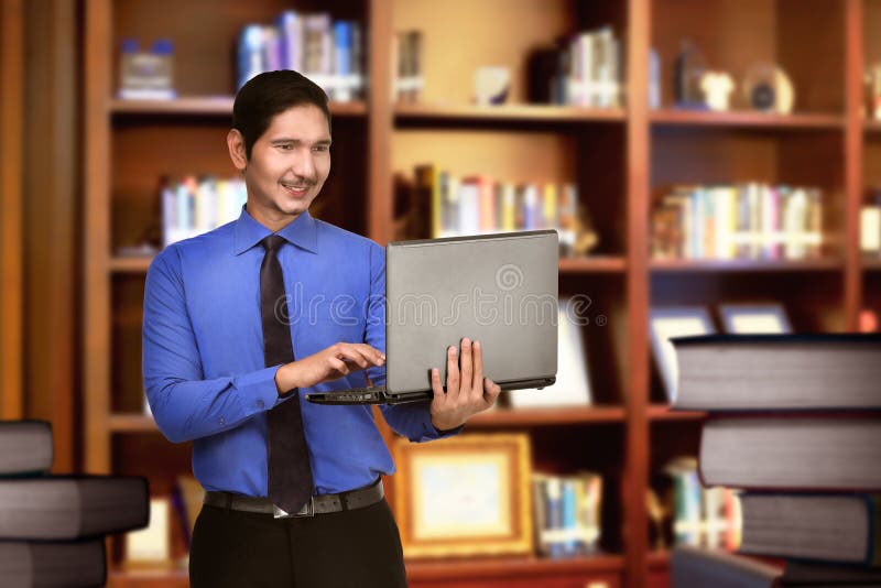 Happy Asian Businessman Working with Laptop Stock Image - Image of ...