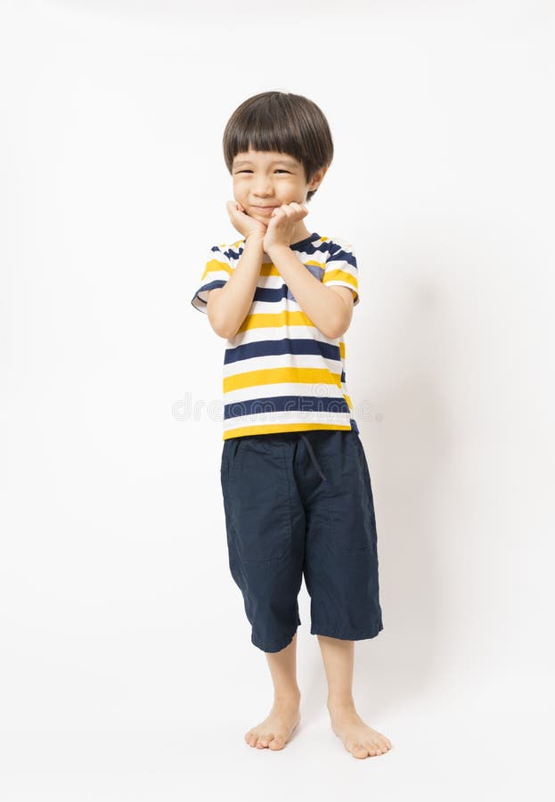 Happy Asian Child Boy Standing on White Background. Stock Photo - Image ...