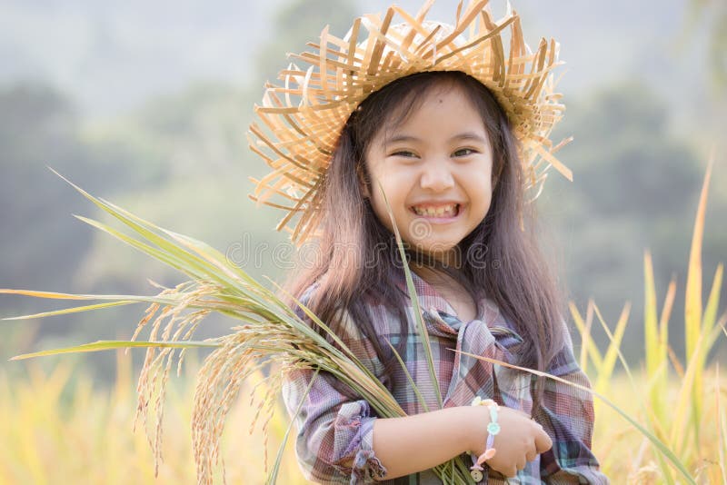 Happy Asian Child in Rice Field Stock Photo - Image of asian, lifestyle ...