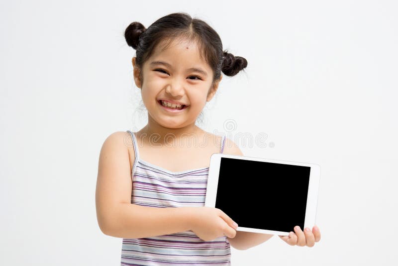Happy Asian Child with Tablet Computer Stock Photo - Image of ...