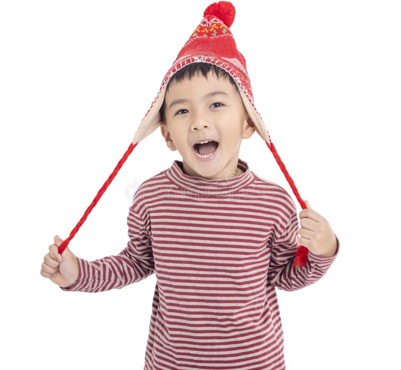 Happy Asian Kid Dressed As Santa Isolated on White Stock Photo - Image ...