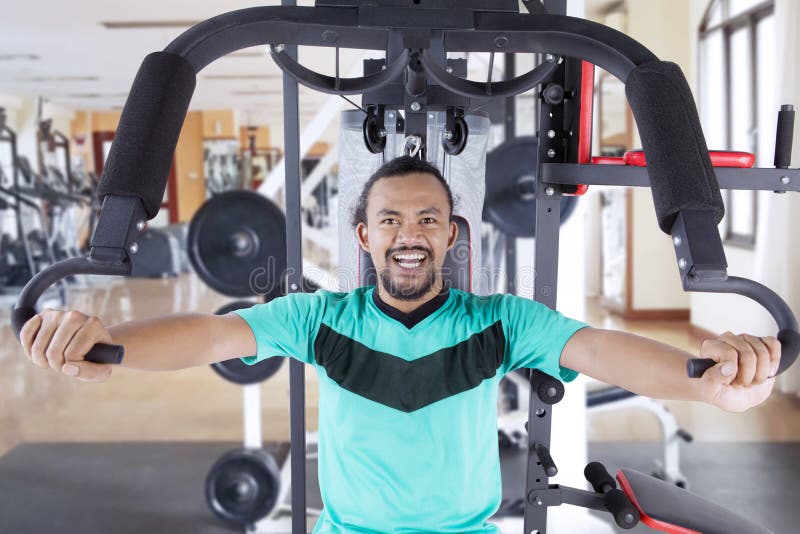 Happy Asian Man Exercising in Gym Stock Photo - Image of asian ...