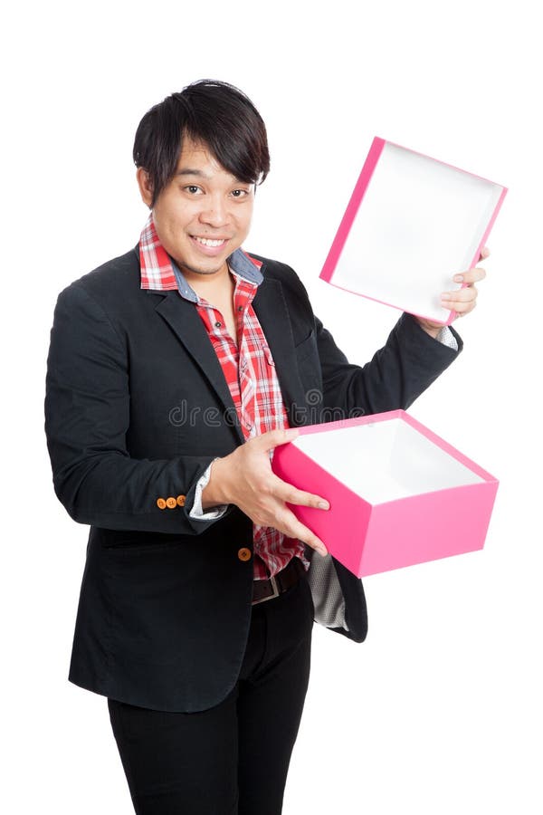 Happy Asian Man Open Blank Gift Box Stock Photos - Free & Royalty-Free ...