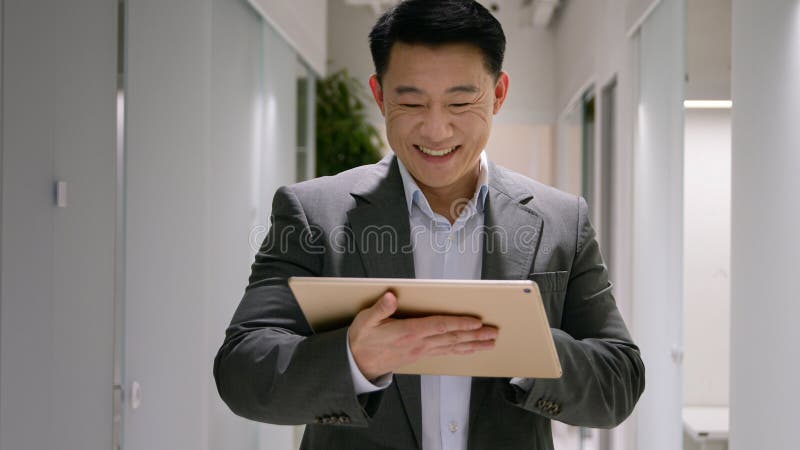 Happy Asian Middle Aged Ethnic Man Chinese Korean Businessman Smiling