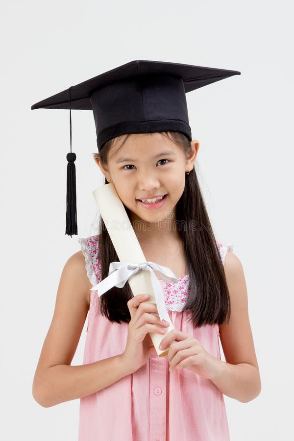Happy Asian School Kid Graduate in Graduation Cap Stock Photo - Image ...