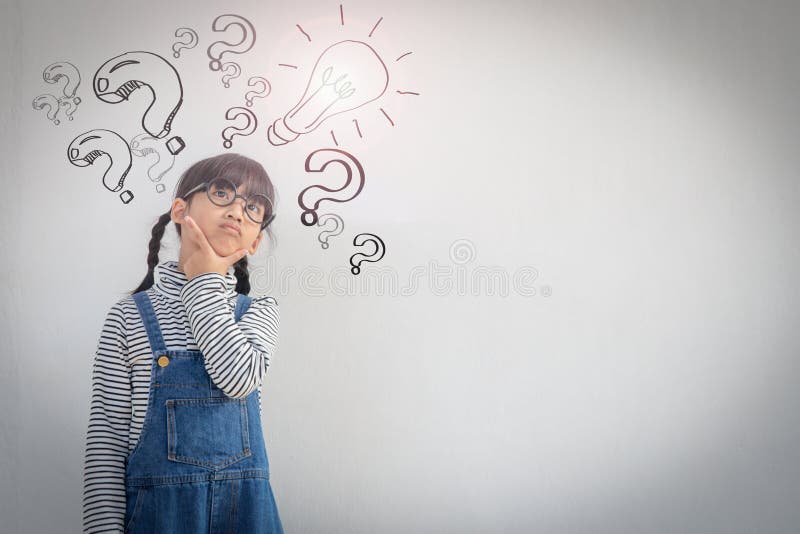 Happy Asian School Kid Thinking Stock Image - Image of drawing, learn ...