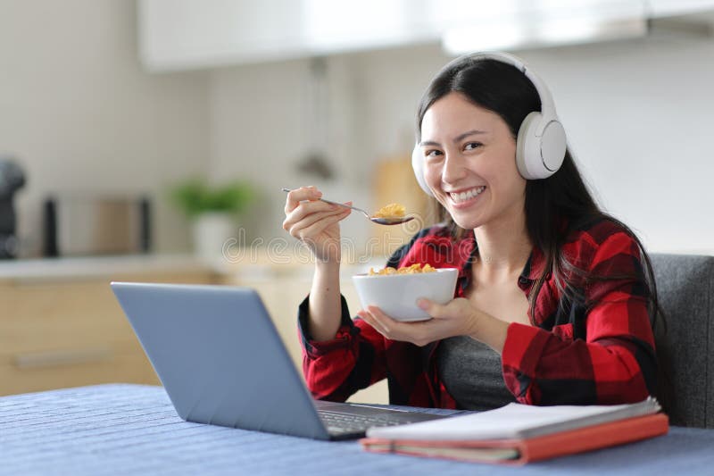 Asian Student Taking Notes Studying at Home Stock Image - Image of ...
