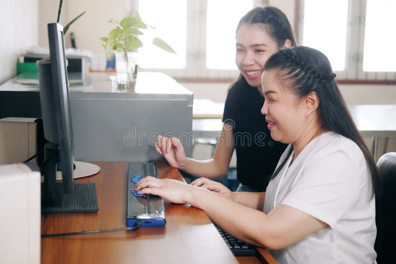 Happy Asian Women Co-workers in Office Workplace Including Person with ...