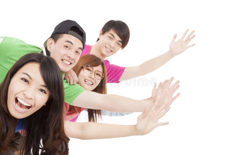 Young group with hands up stock image. Image of party - 29967381