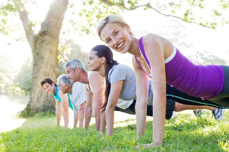 Happy Athletic Group Training Stock Photo - Image of elderly ...